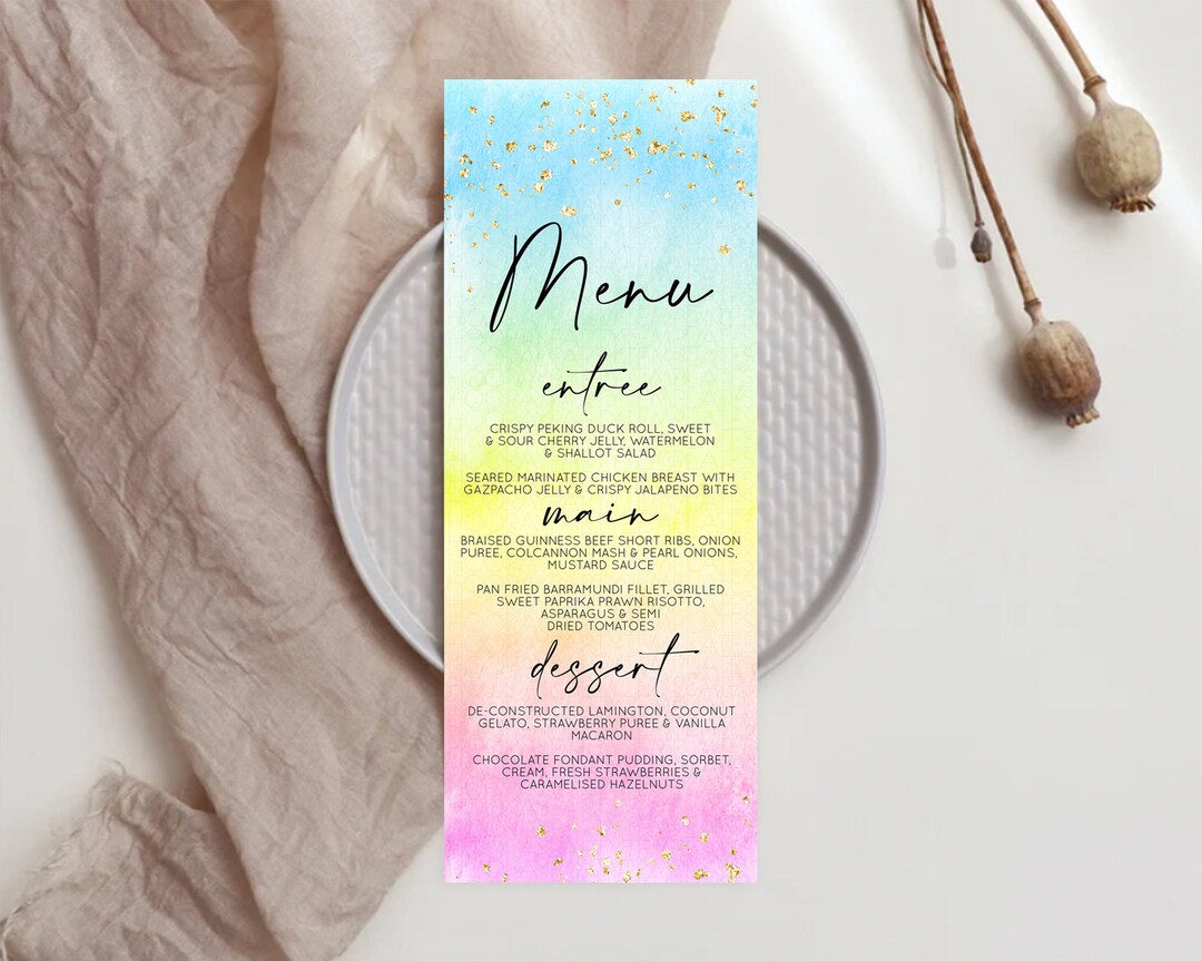 Pastel Menu Pastel Rainbow Menu Template Colorful Pastel Table Decor ...