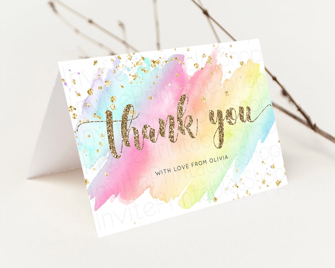 Pastel Thank You Rainbow Thank You Card Colorful Pastel Birthday Thank ...