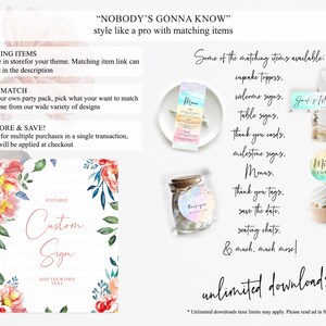 Wildflower Floral Table Sign Decor Secret Garden Sign Template Pastel ...