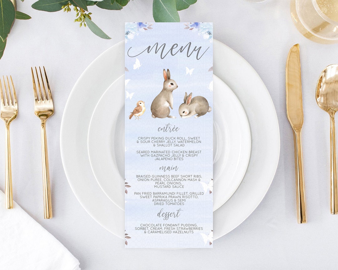 Bunny Menu Floral Bunny Menu Template Pastel Flowers Bunny Table Decor ...
