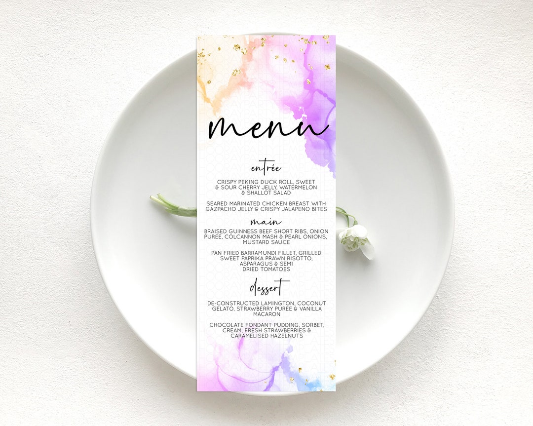 Pastel Menu Pastel Rainbow Menu Template Colorful Pastel Table Decor ...