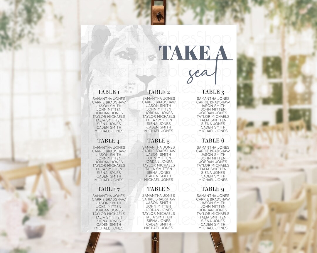 Lion Seating Chart Safari Lion Seating Chart Modern Lion Party Decor ...