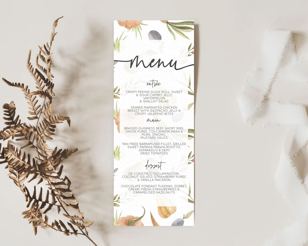 Vegetable Menu Template Pear Ladybug Plum Pumpkin Table Decor Vegetable ...