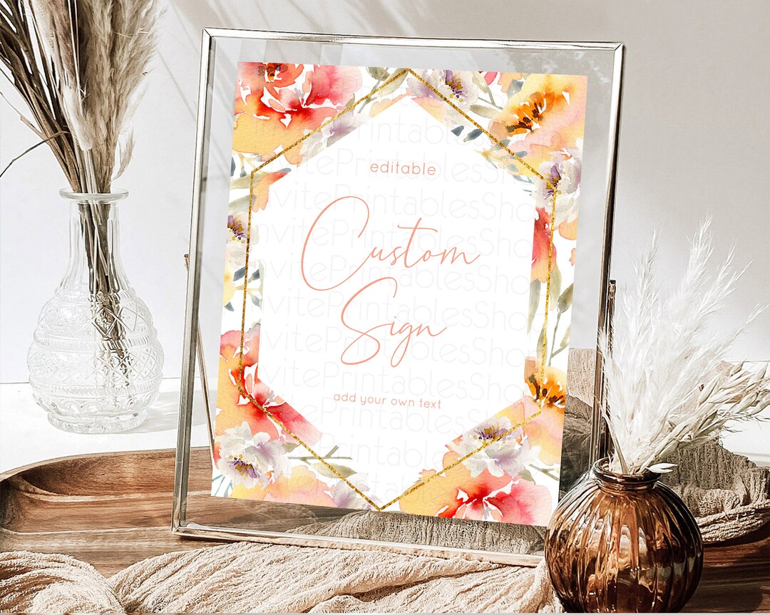 Wildflower Floral Table Sign Decor Secret Garden Sign Template Pastel ...