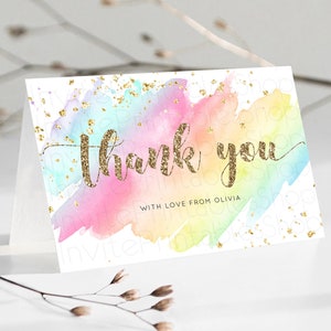 Pastel Thank You Rainbow Thank You Card Colorful Pastel - Etsy