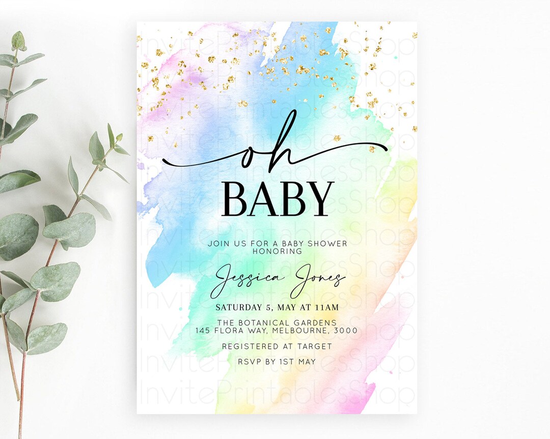 Pastel Baby Shower Invitation Rainbow Baby Shower Invitation Colorful ...
