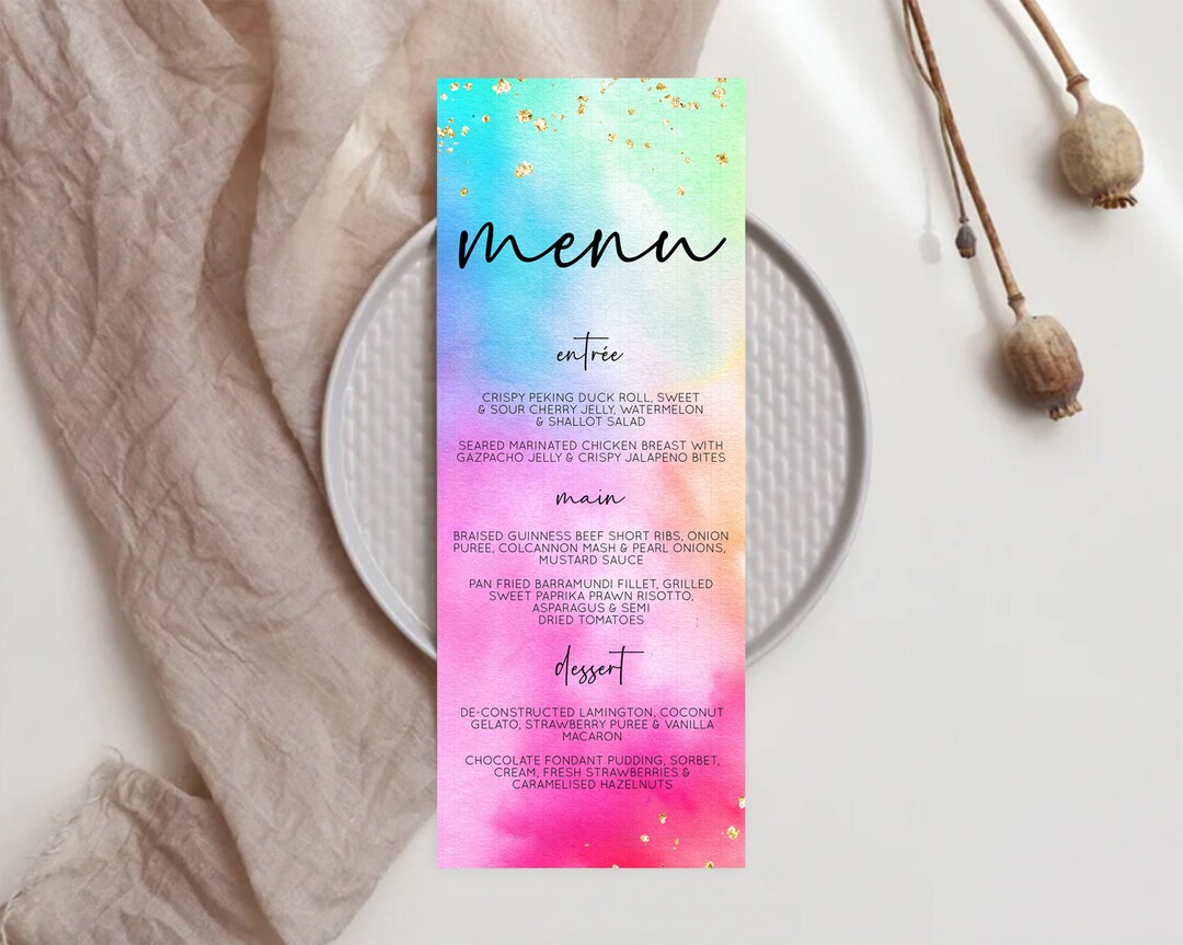 Pastel Menu Pastel Rainbow Menu Template Colorful Pastel Table Decor ...