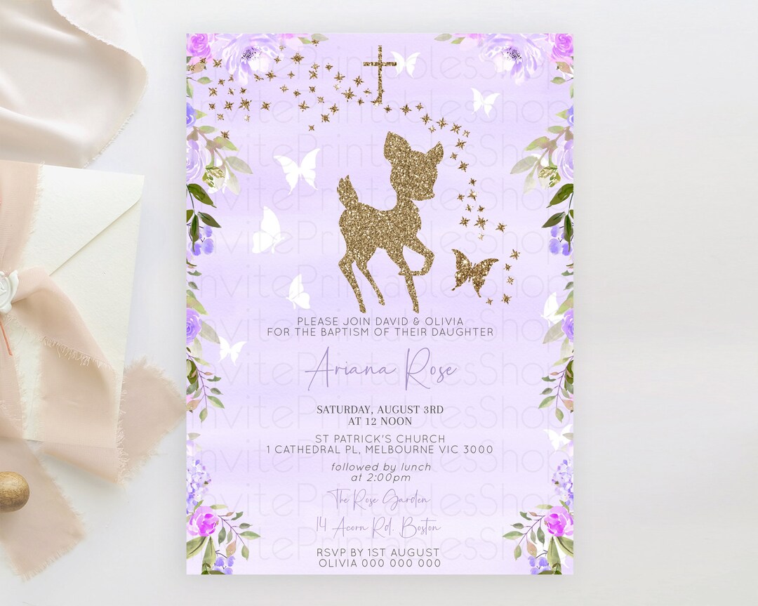 Fawn Baptism Invitation Deer Baptism 1st Birthday Invitation Enchanted ...