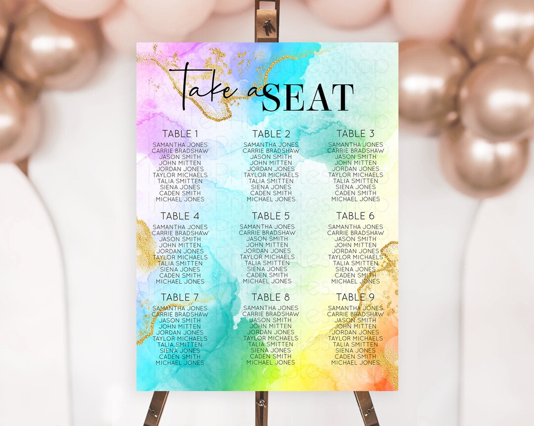 Rainbow Seating Chart Pastel Seating Chart Colorful Pastel Watercolor ...