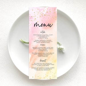 Pink Menu Pink Watercolor Menu Template Pastel Pink Table Décor Pink ...