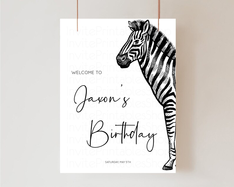 Zebra Welcome Sign Black White 1st Birthday Board White - Etsy