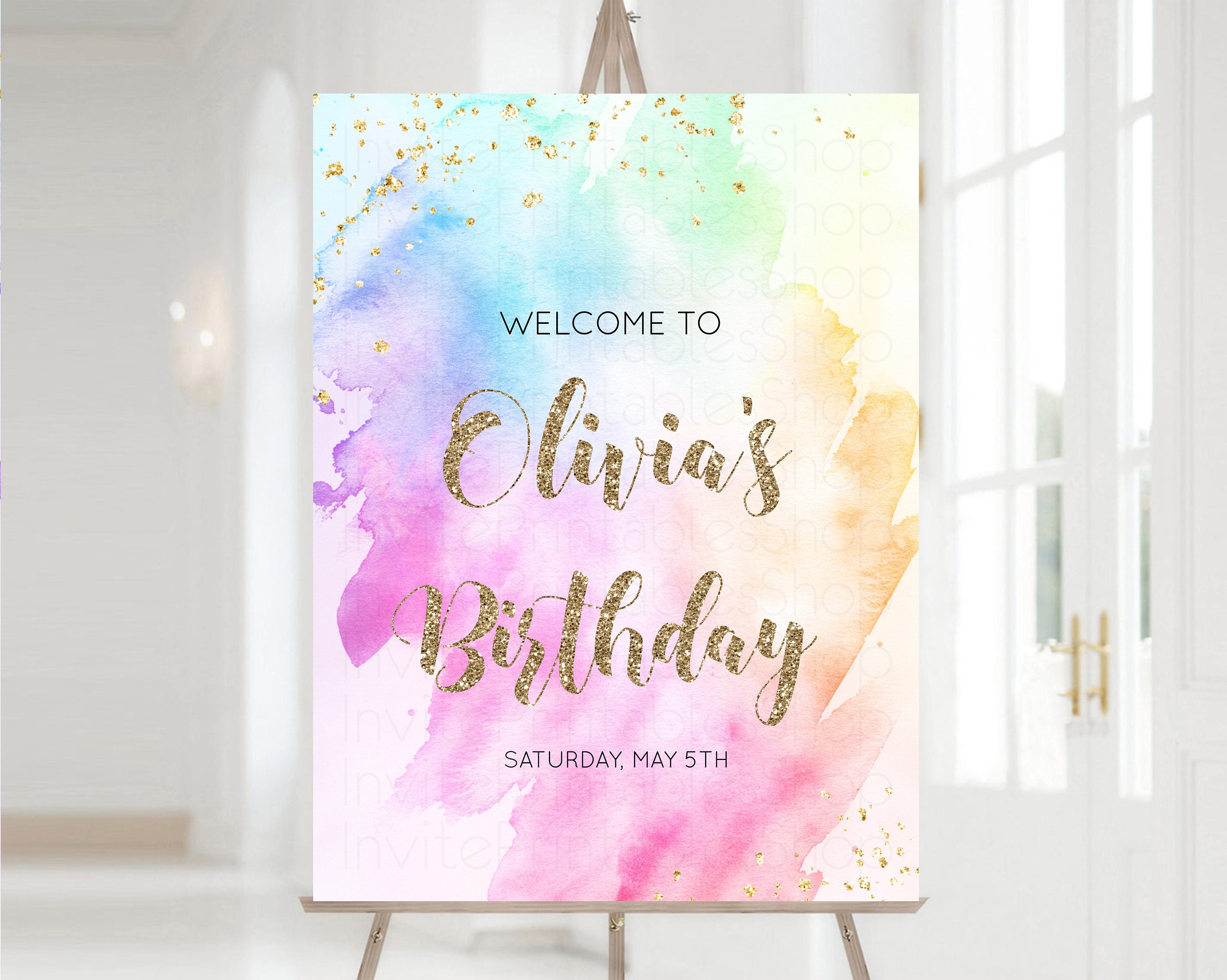 Rainbow Welcome Sign Pastel 1st Birthday Sign Ombre Watercolor - Etsy
