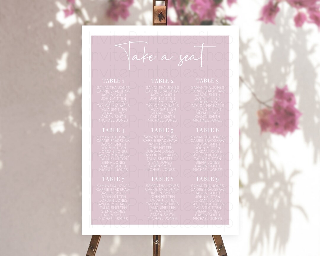 Pink Seating Chart Plain Pink Seating Sign Minimalist Pink Seating Sign ...