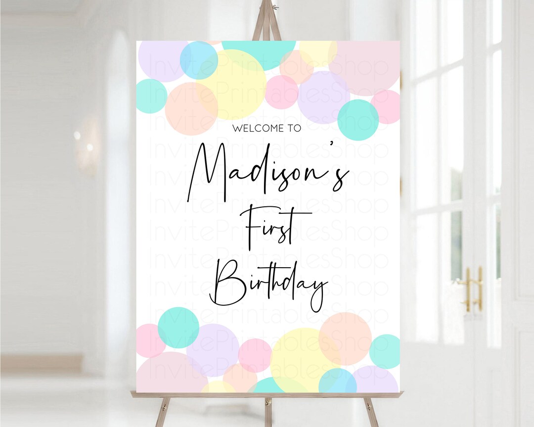 Pastel Welcome Sign Rainbow 1st Birthday Board Colorful Confetti ...