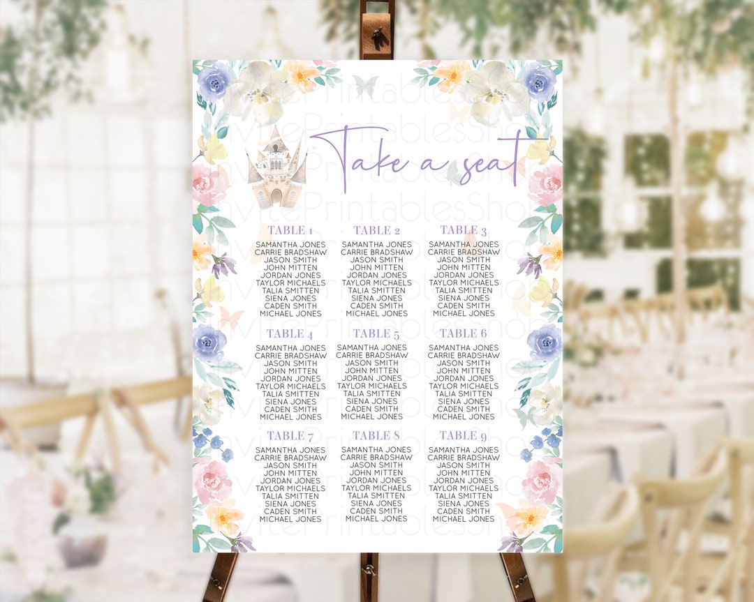Pastel Princess Castle Seating Chart Castle Seating Chart Floral ...