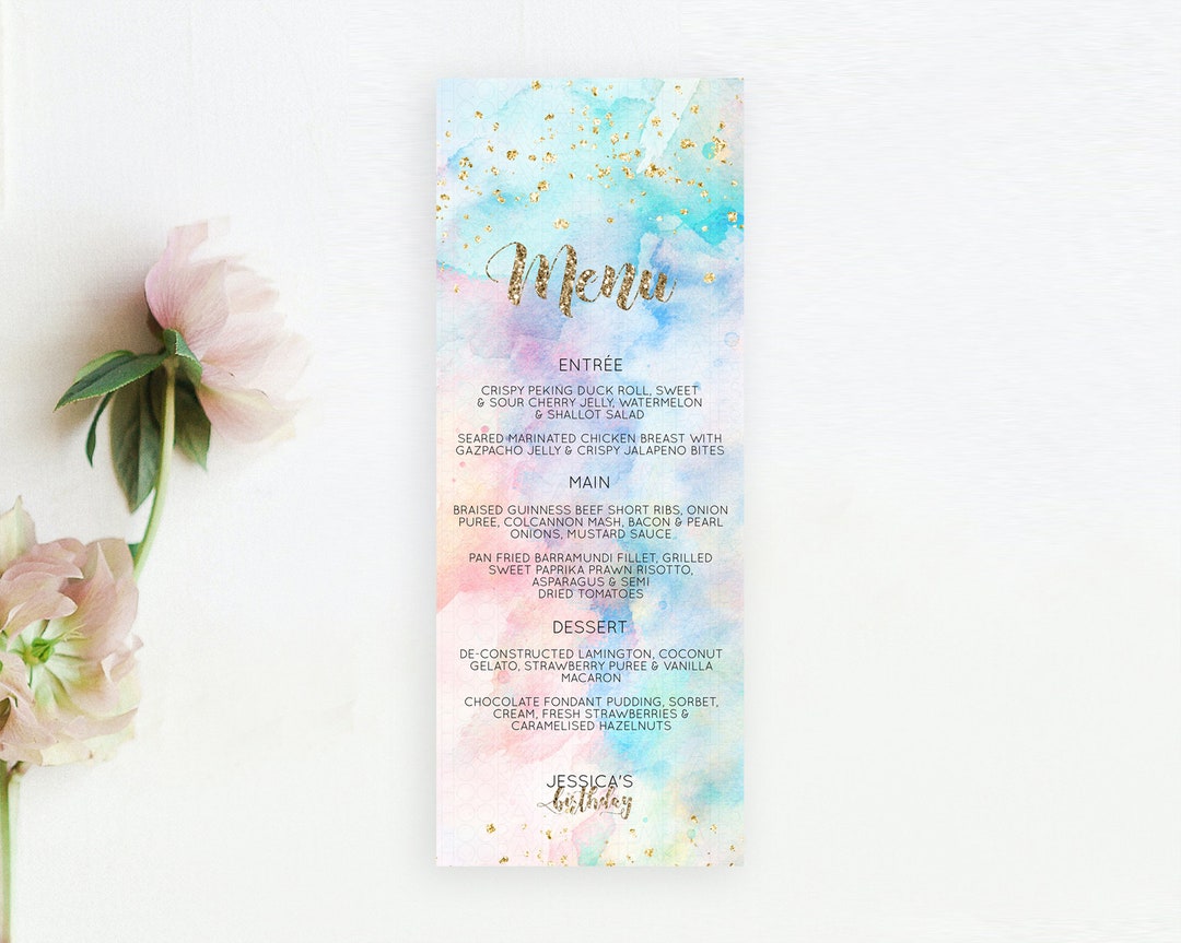 Pastel Menu Pastel Rainbow Menu Template Colorful Pastel Table Decor ...