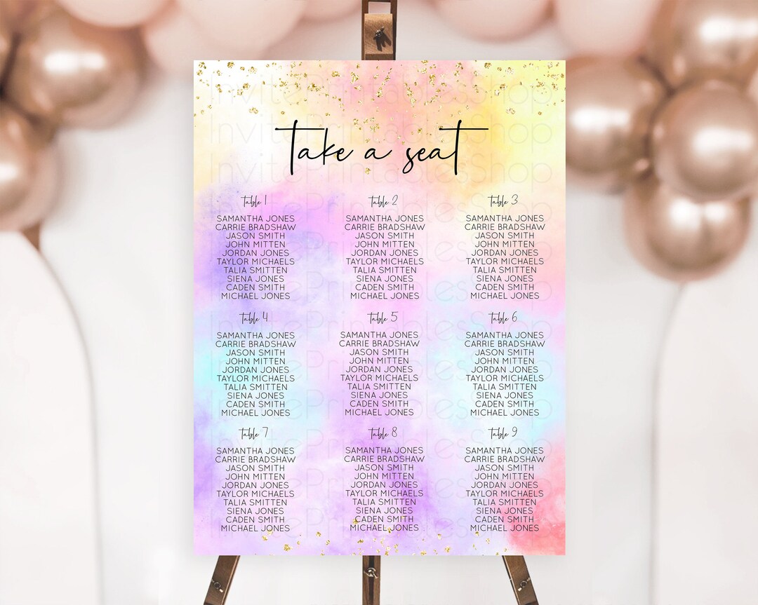 Rainbow Seating Chart Pastel Seating Chart Colorful Pastel Watercolor ...