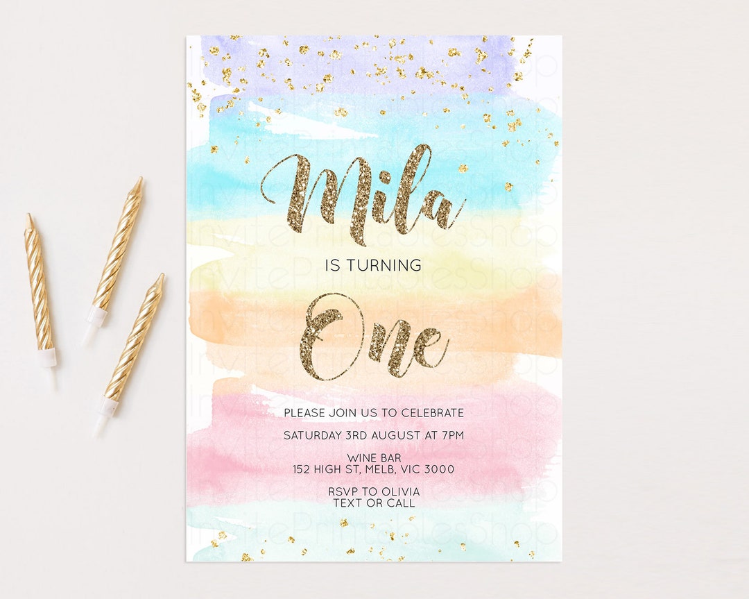 Rainbow Birthday Invitation Pastel Birthday Invitation Colorful ...