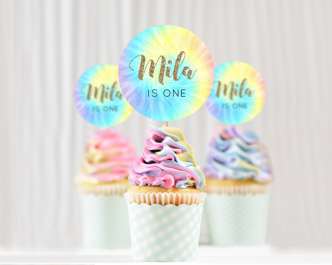 Tie Dye Cupcake Toppers Rainbow Tie Dye Cupcake Toppers Rainbow ...