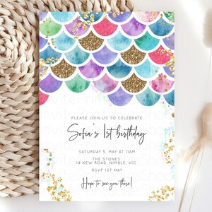 Rainbow Fish Invitation Rainbow Fish Birthday Invitation Watercolor ...