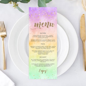 Pastel Menu Pastel Rainbow Menu Template Colorful Pastel Table Decor ...