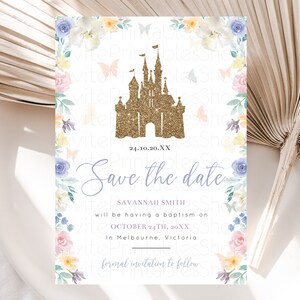 Princess Save the Date Template Secret Garden Enchanted Castle Pastel ...