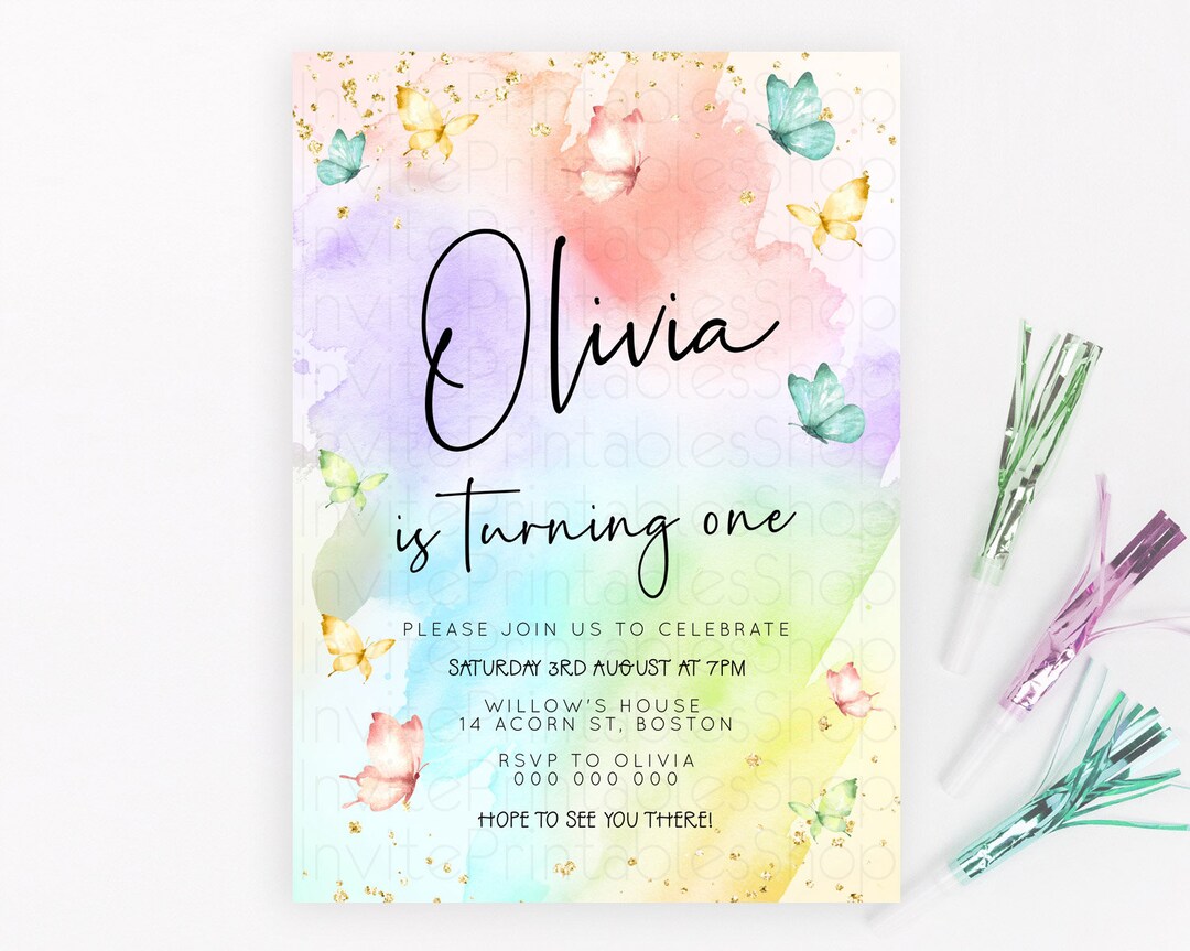 Pastel Butterfly Birthday Invitation Butterfly Birthday Invitation ...