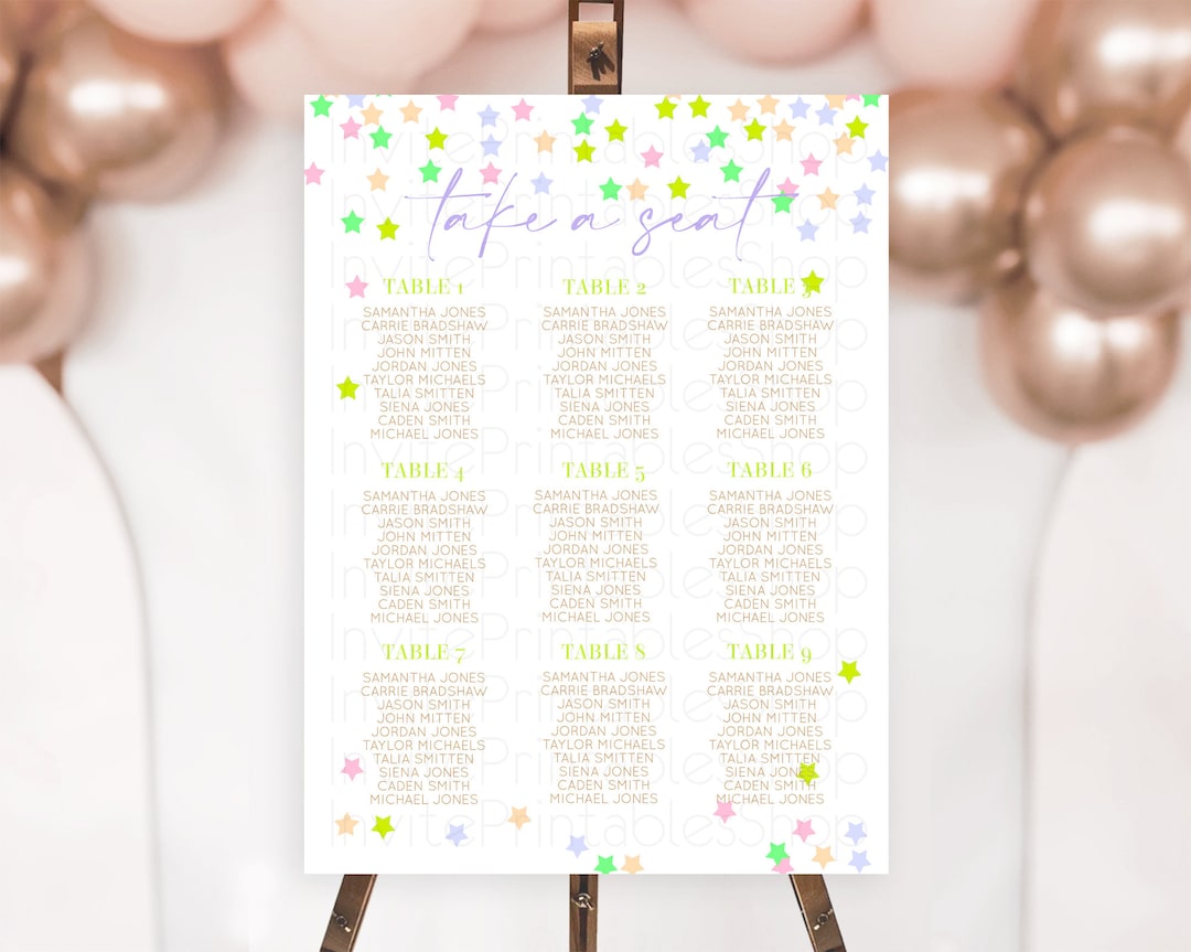 Star Seating Chart Pastel Stars Seating Chart Shooting Star Sprinkle ...
