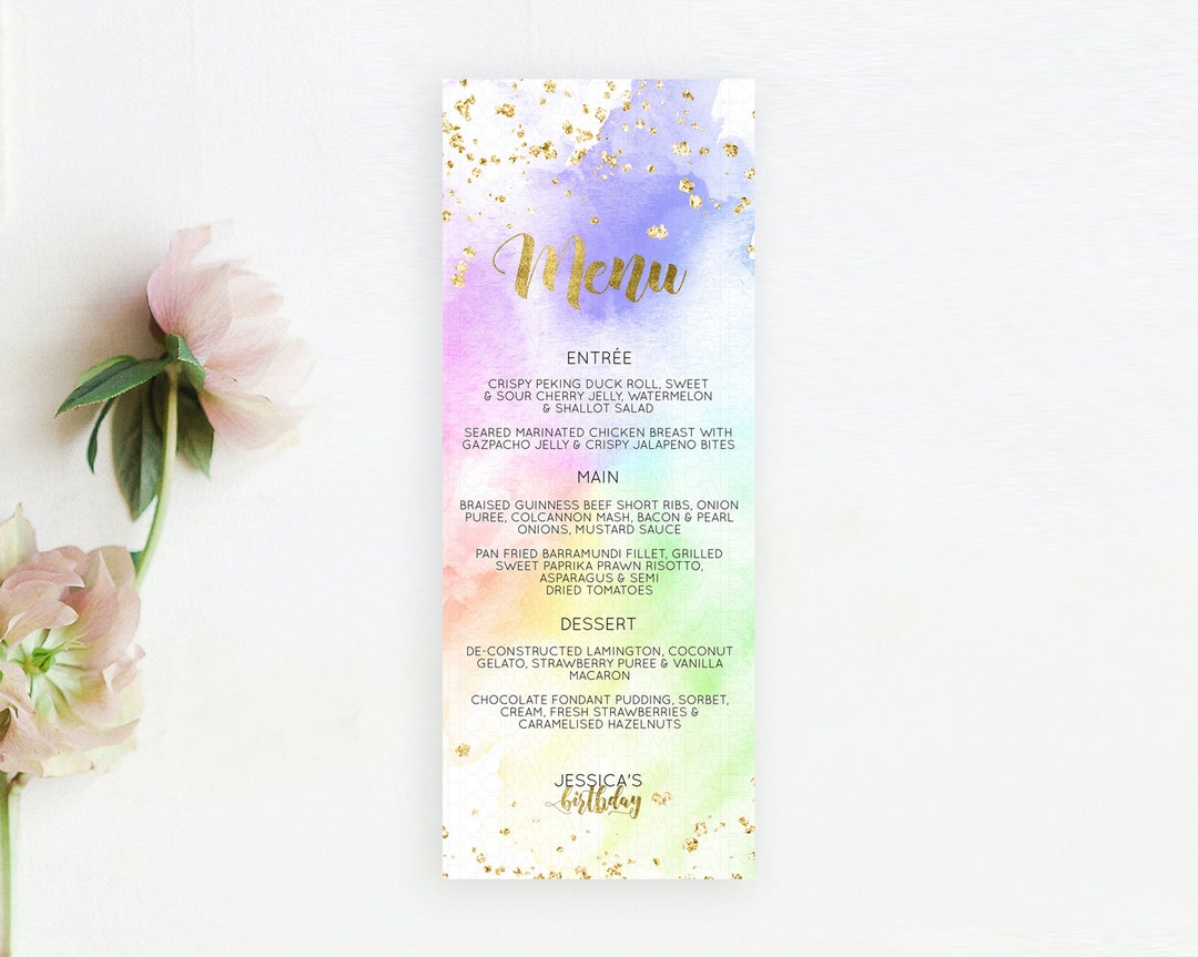 Pastel Menu Pastel Rainbow Menu Template Colorful Pastel Table Decor ...