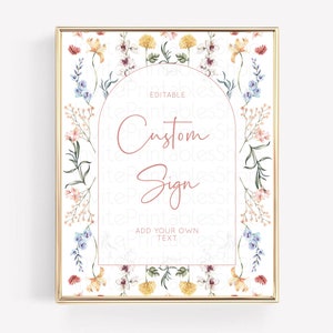 Wildflower Floral Table Sign Decor Secret Garden Sign Template Pastel ...
