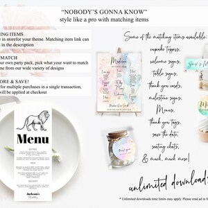 Lion Menu Lion Menu Template Lion Party Table Decor Safari Adventure ...