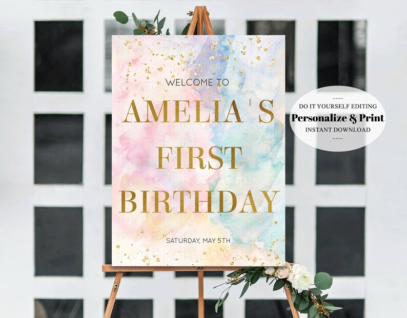 Rainbow Welcome Board Watercolor Pastel Welcome Sign Colorful - Etsy