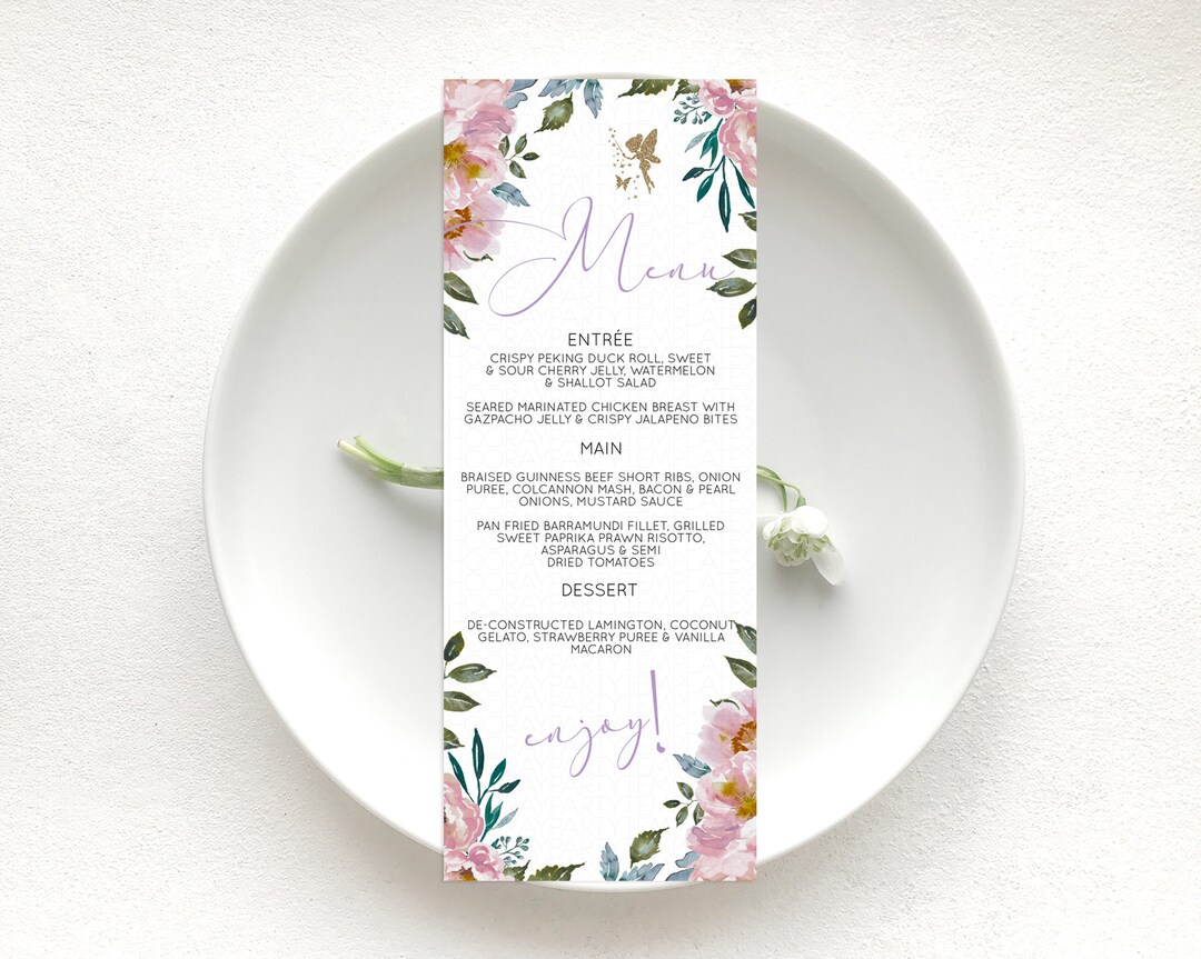 Fairy Menu Fairy Menu Template Enchanted Garden Pastel Floral - Etsy