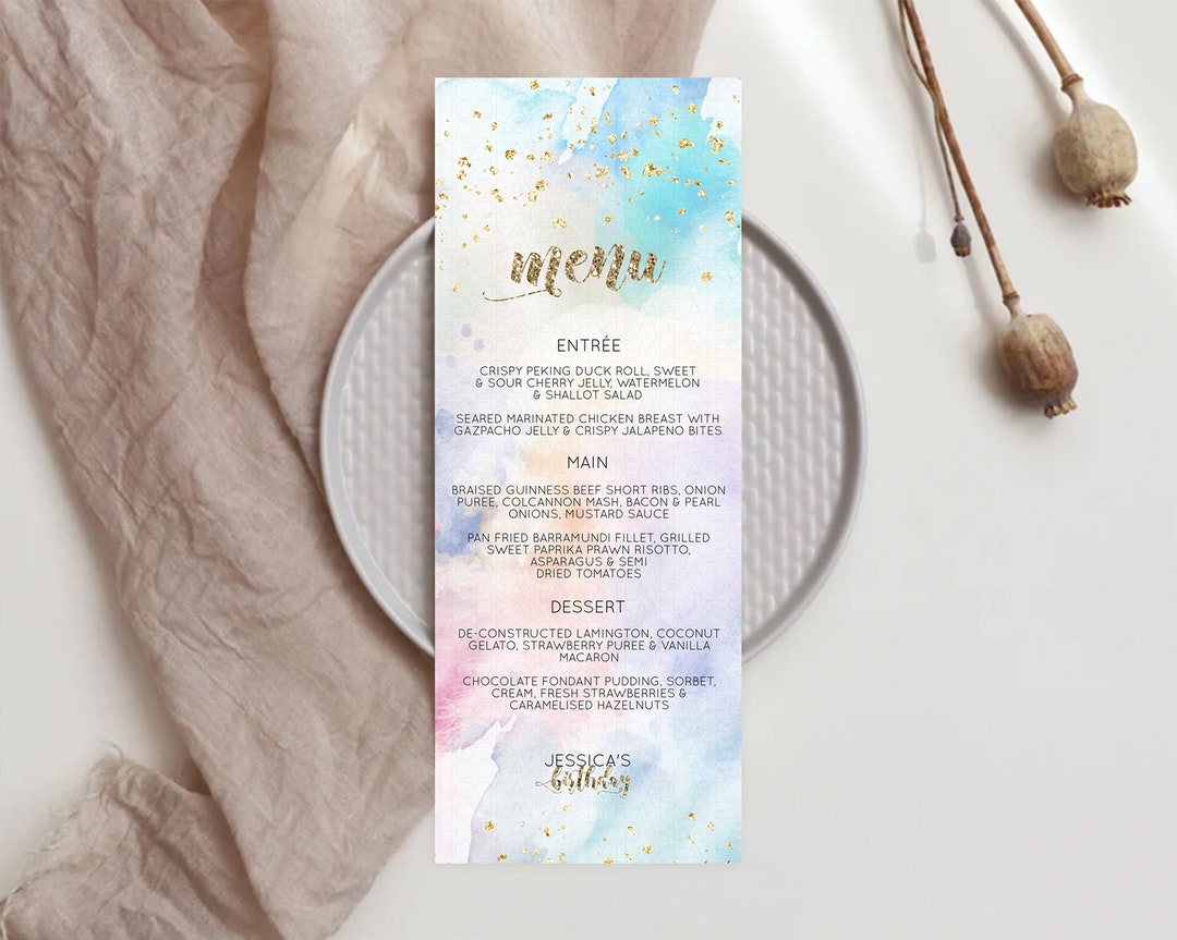 Pastel Menu Pastel Rainbow Menu Template Colorful Pastel Table Decor ...