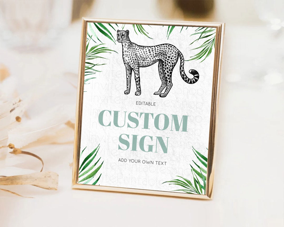 Cheetah Sign Cheetah Party Sign Template Safari Adventure Table Sign ...