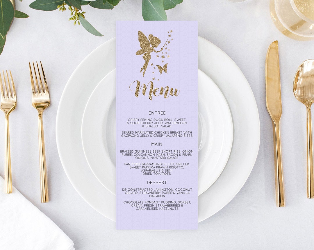 Fairy Menu Fairy Menu Template Enchanted Garden Pastel Floral Butterfly ...