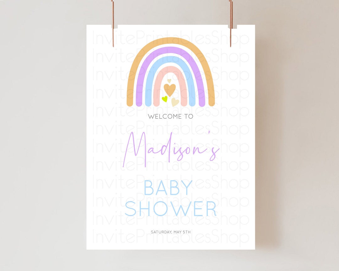 Pastel Rainbow Baby Shower Welcome Sign Boho Rainbow Welcome Board ...