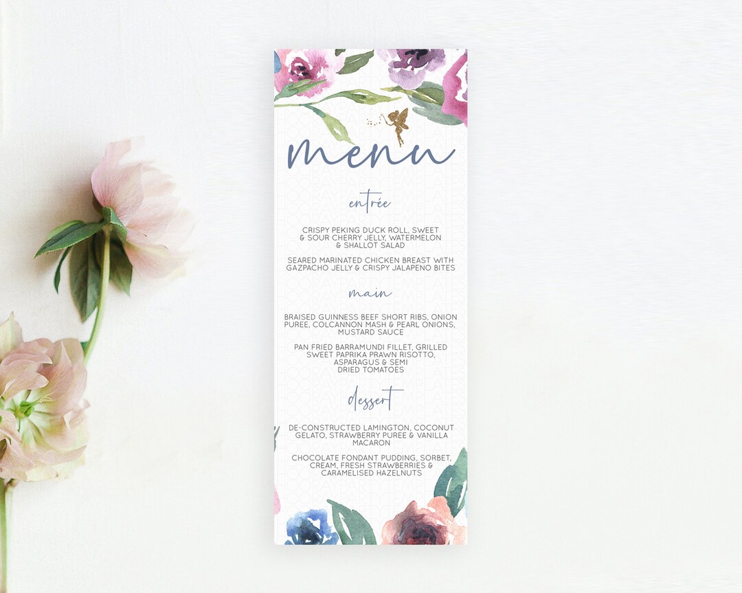 Fairy Menu Fairy Menu Template Enchanted Garden Pastel Floral Butterfly ...