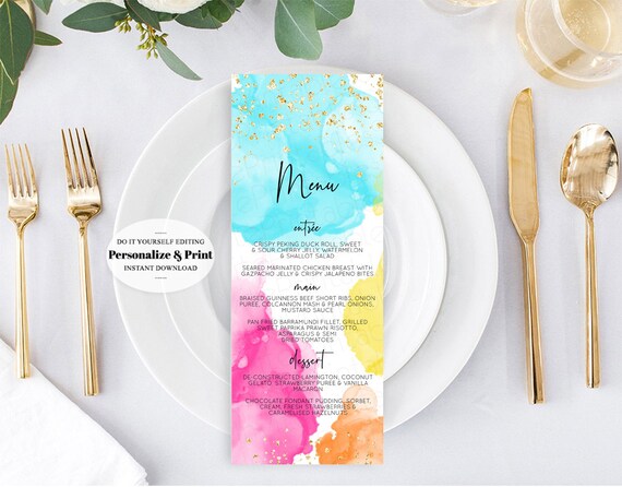 Rainbow Menu Pastel Table Menu Colorful Table Décor Food Sign | Etsy