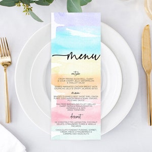 Pastel Menu Pastel Rainbow Menu Template Colorful Pastel Table Decor ...