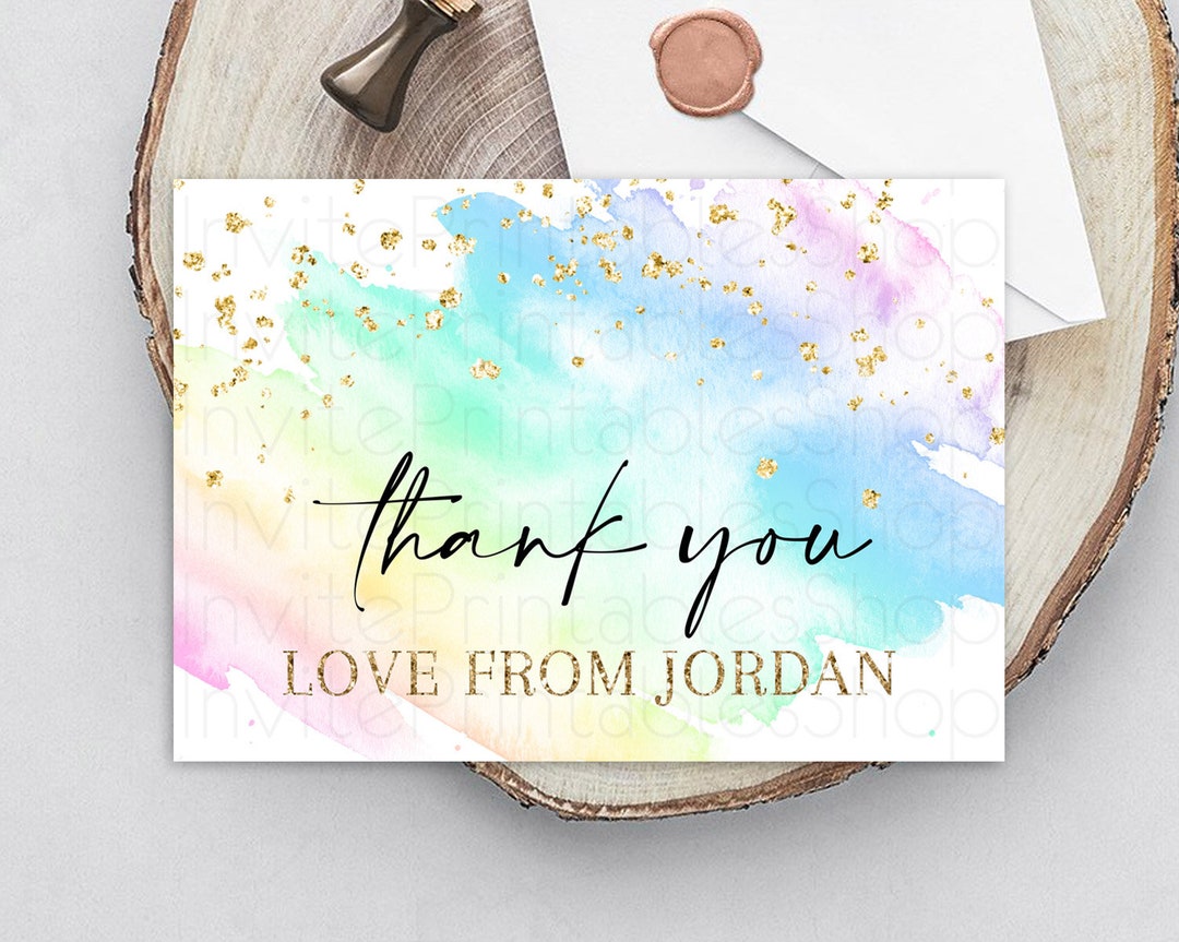 Pastel Thank You Rainbow Thank You Card Colorful Pastel Birthday Thank ...