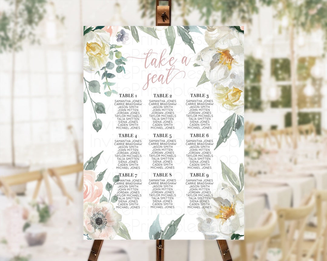 Secret Garden Seating Chart Wildflower Seating Chart Pastel White ...
