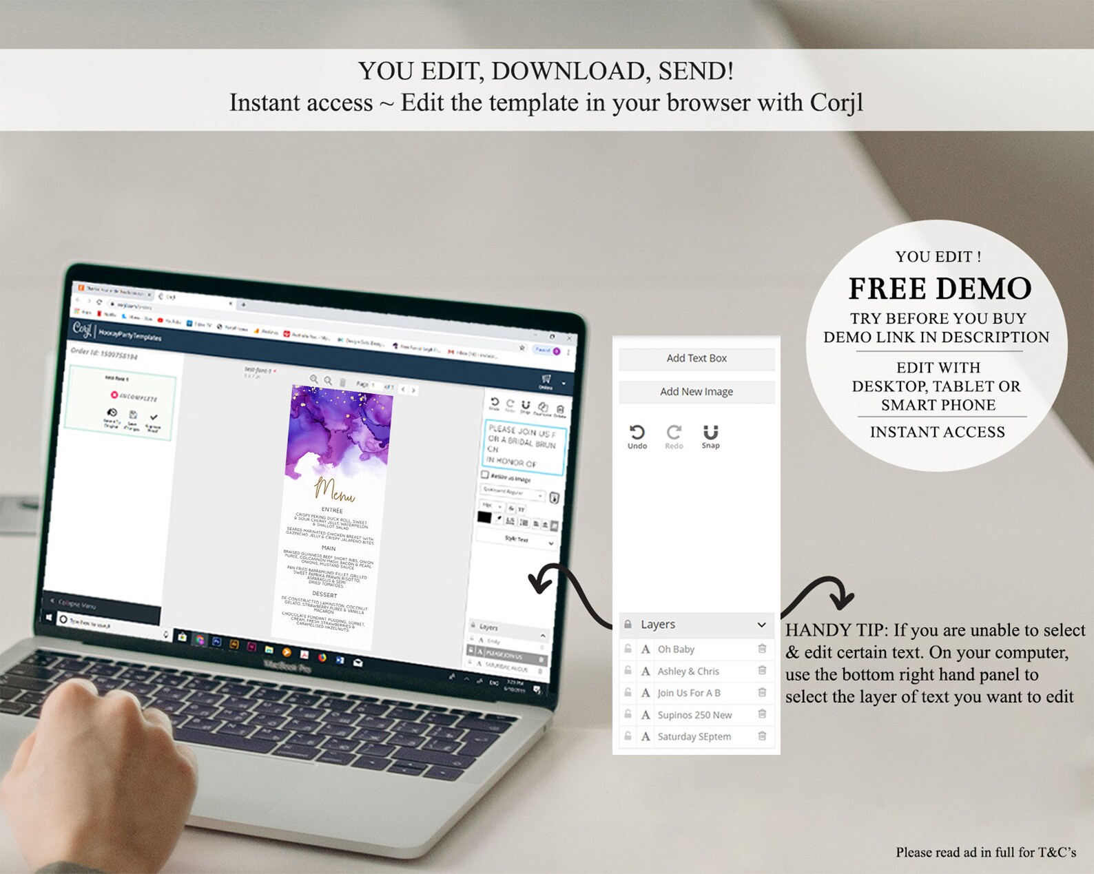 Purple Menu Purple Watercolor Menu Template Pastel Purple Table Décor ...