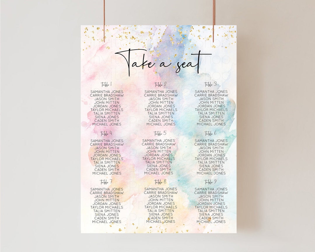 Rainbow Seating Chart Pastel Clouds Seating Sign Gold Sprinkles Seating ...