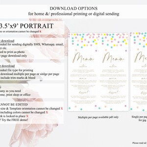 Star Menu Template Pastel Stars Menu Shooting Star Twinkle Little Star ...