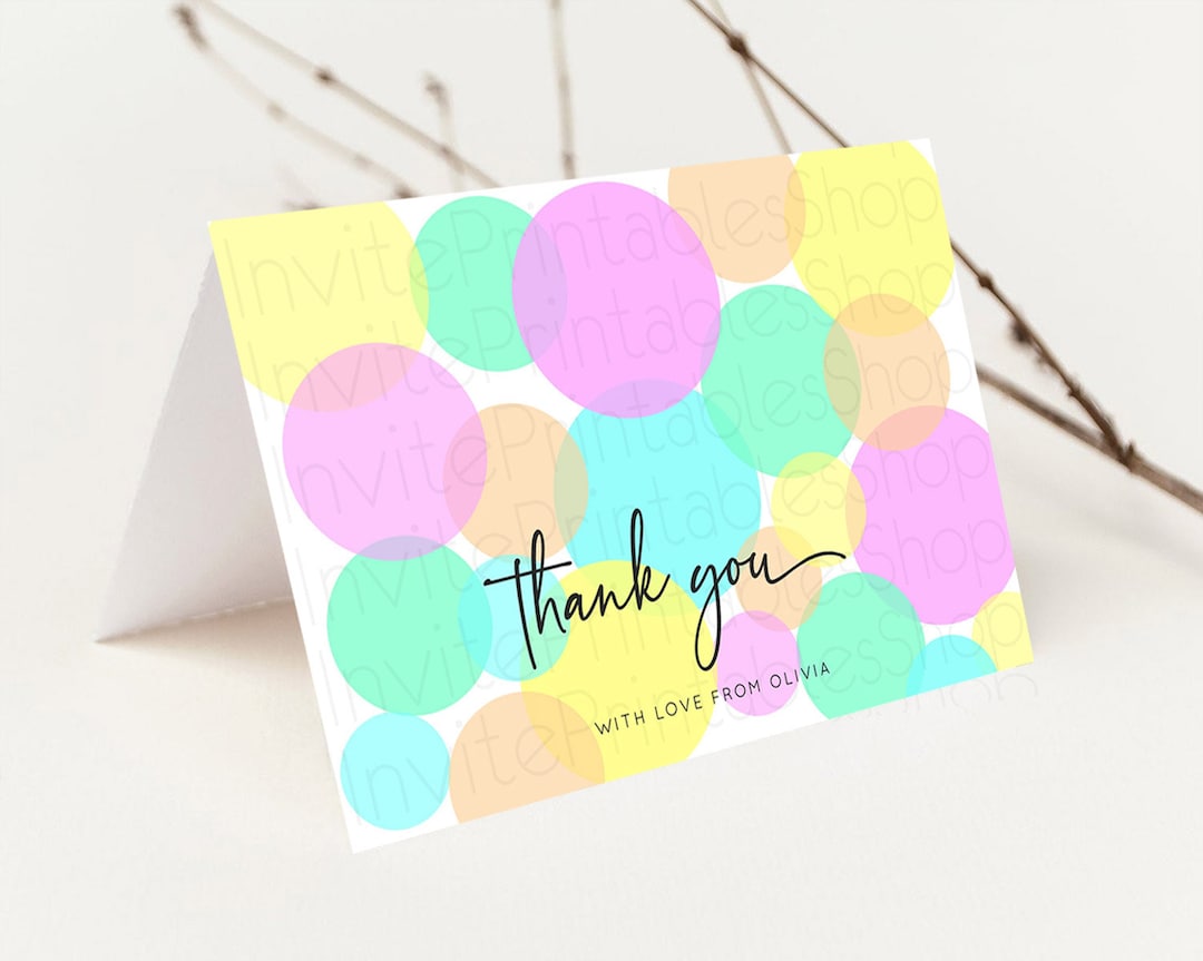 Rainbow Thank You Pastel Thank You Card Pastel Rainbow Birthday Thank ...