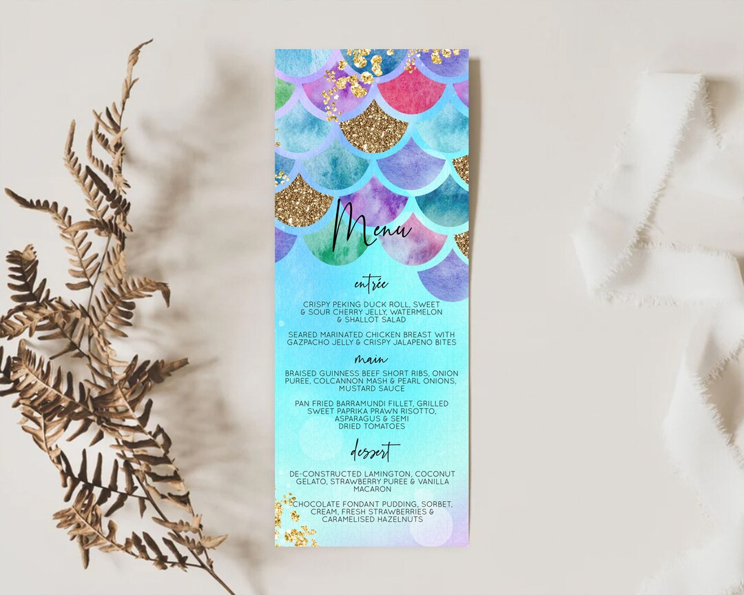 Rainbow Fish Menu Template Rainbow Fish Menu Watercolor Mermaid Décor ...