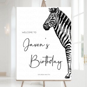 Zebra Welcome Sign Black White 1st Birthday Board White Birthday Board ...