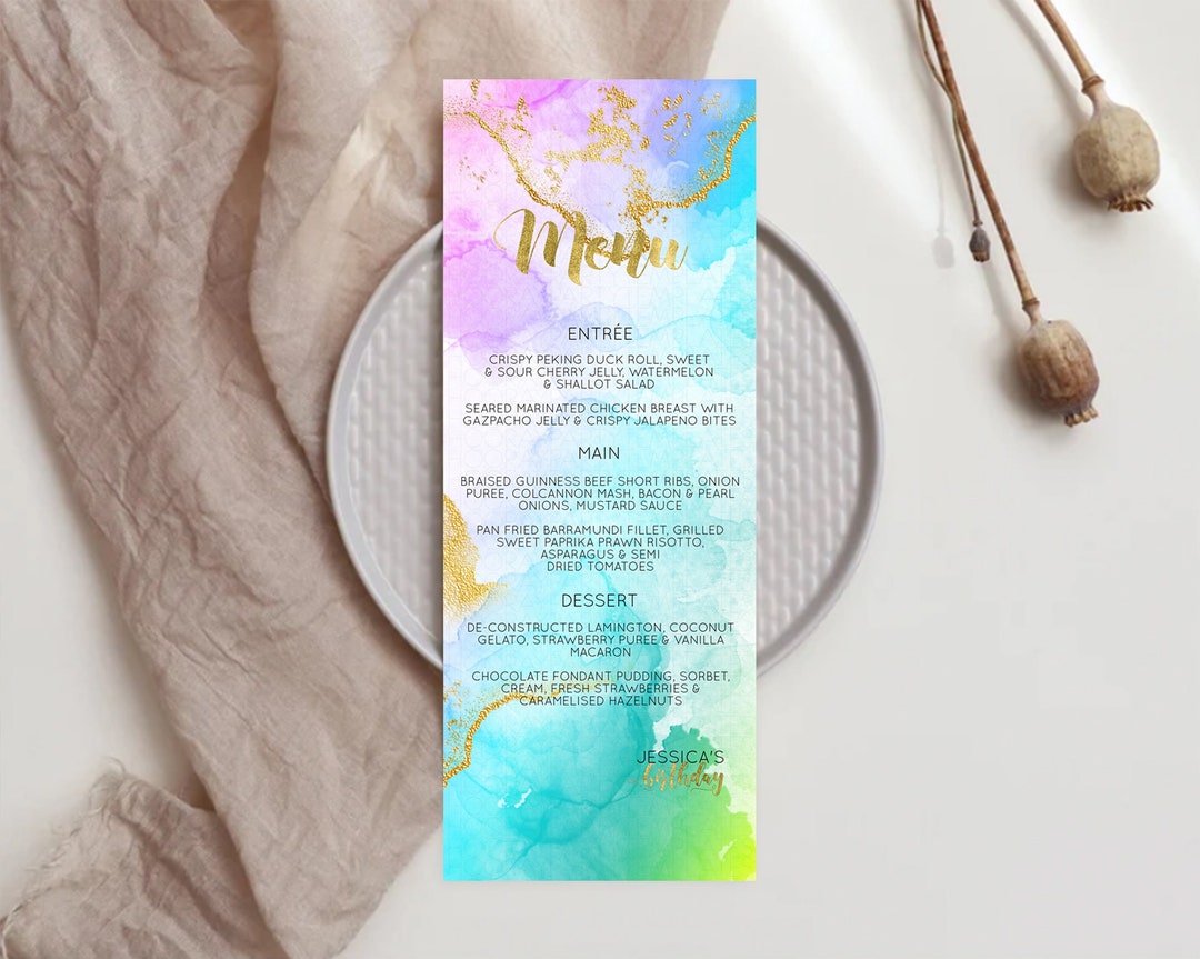 Pastel Menu Pastel Rainbow Menu Template Colorful Pastel Table Decor ...