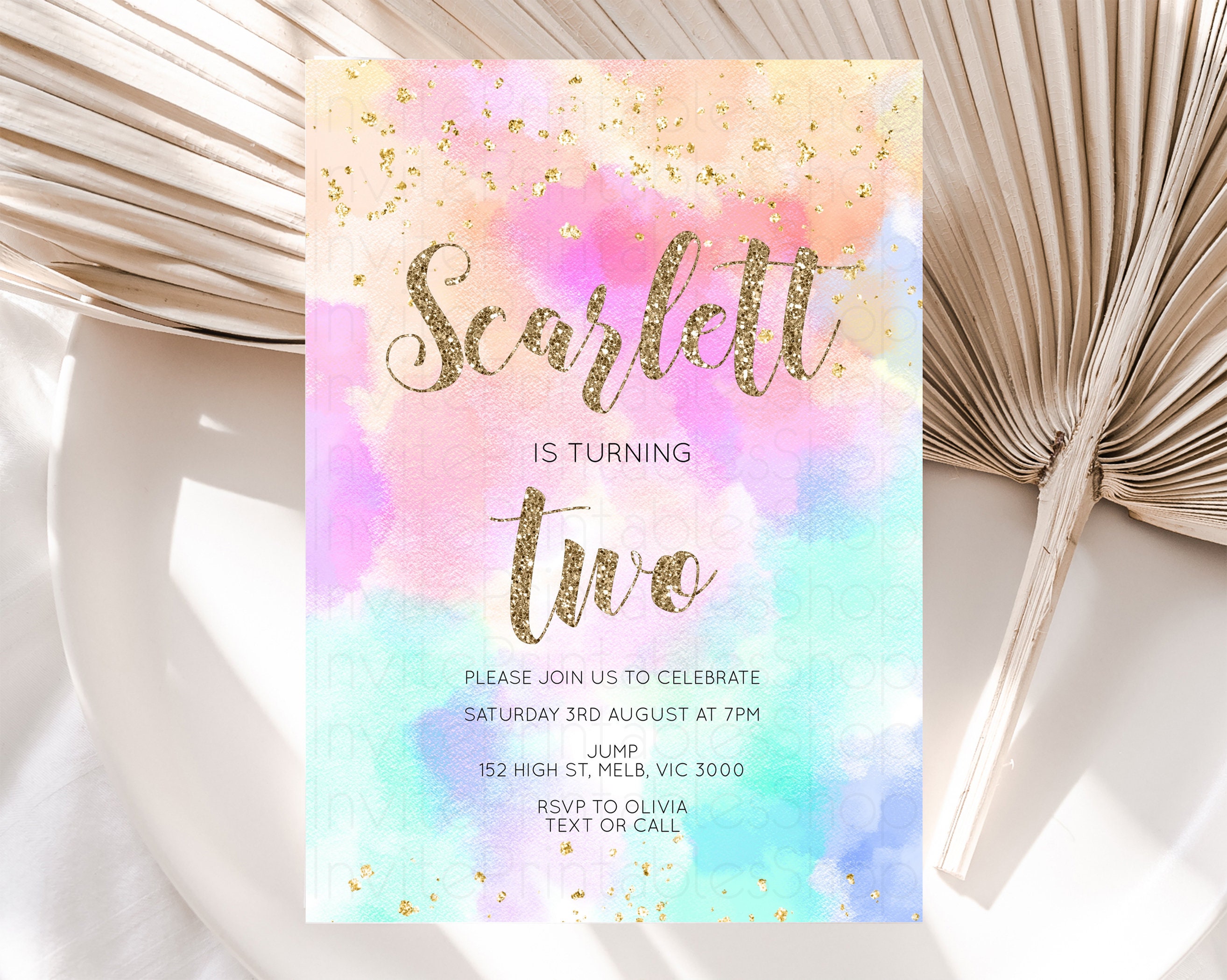 Rainbow Birthday Invitation Pastel Birthday Invite Ombre - Etsy